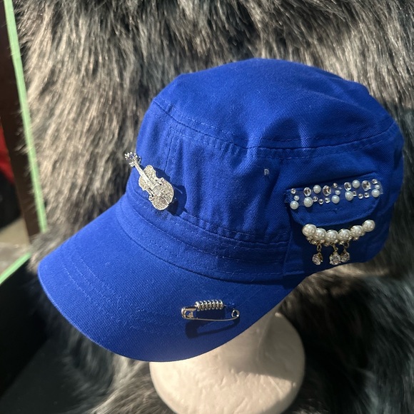 Accessories | Vibrant Blue Silver Embellished Cadet Hat | Poshmark